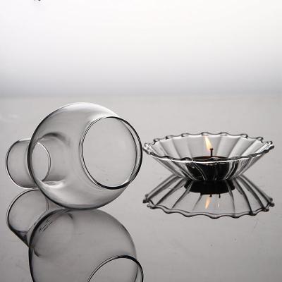 Cina Logo Clear Borosilicate Glass Candlestick su ordinazione in vendita