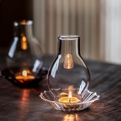 Cina Logo Clear Borosilicate Glass Candlestick su ordinazione in vendita