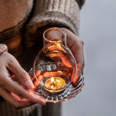 Cina Logo Clear Borosilicate Glass Candlestick su ordinazione in vendita