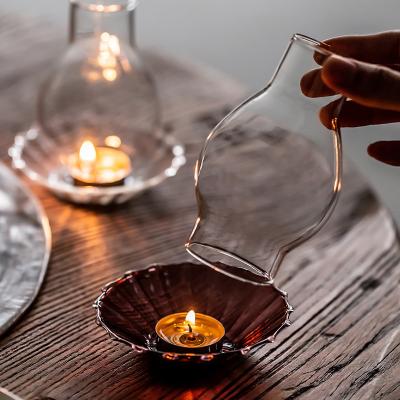 Cina Logo Clear Borosilicate Glass Candlestick su ordinazione in vendita