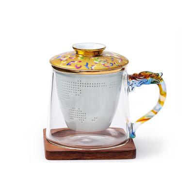 Cina Tazza di tè ceramica di vetro del filtrante della radura libera 450ml del cadmio in vendita