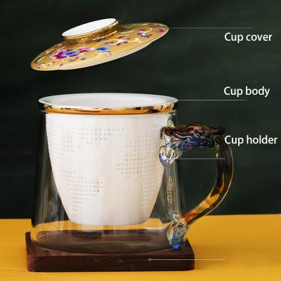Cina Tazza di tè ceramica di vetro del filtrante della radura libera 450ml del cadmio in vendita