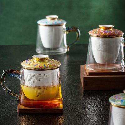 Cina Tazza di tè ceramica di vetro del filtrante della radura libera 450ml del cadmio in vendita