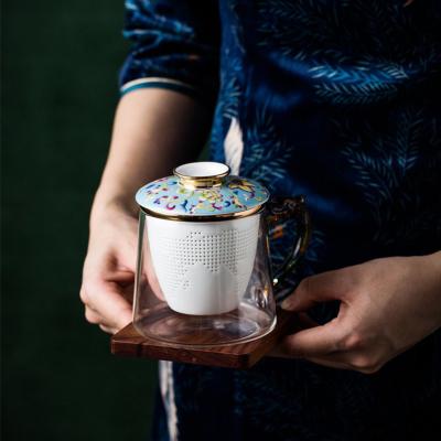 Cina Tazza di tè ceramica di vetro del filtrante della radura libera 450ml del cadmio in vendita