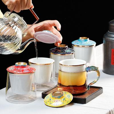 Cina Tazza di tè ceramica di vetro del filtrante della radura libera 450ml del cadmio in vendita