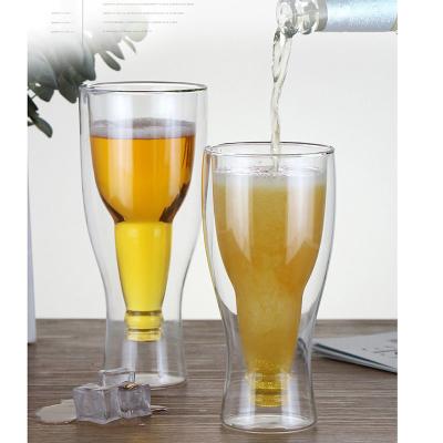 Cina 300ml che modella la doppia tazza del vetro borosilicato della birra in vendita