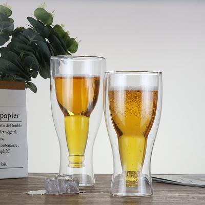 Cina 300ml che modella la doppia tazza del vetro borosilicato della birra in vendita