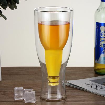 Cina 300ml che modella la doppia tazza del vetro borosilicato della birra in vendita