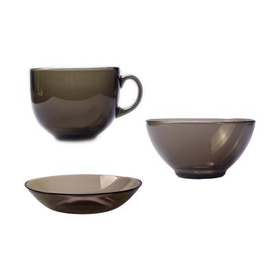 Cina Grey Transparent Glass Saucer Set spesso 4mm semplice in vendita