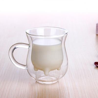 Cina tazza doppia fatta a mano del vetro borosilicato 200ml in vendita