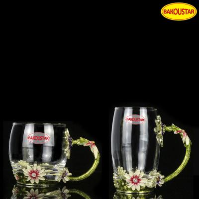 Cina 330ml 350ml ha decorato la tazza di vetro BPA dello smalto libera con il cucchiaio in vendita