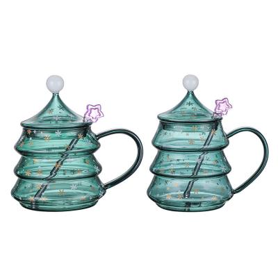Cina tazza a forma di del vetro borosilicato dell'albero di Natale di verde 500ml in vendita