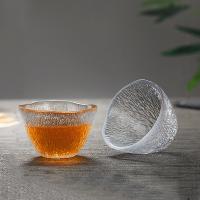 China Lead Free 100ml Clear Retro Tree Pattern Glass Teacup for sale