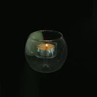 China Custom Clear Round Double Decor Glass Candlestick for sale