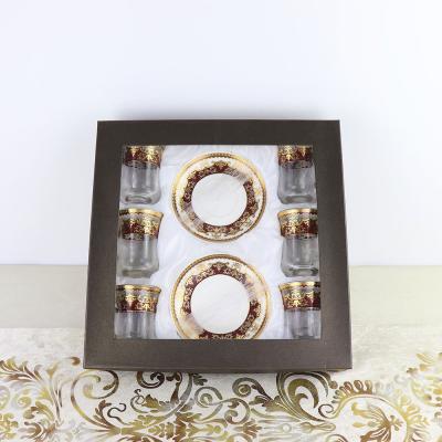 Cina la tazza ed il piattino di vetro di disegno dell'oro 100ml hanno fissato lo stile arabo in vendita