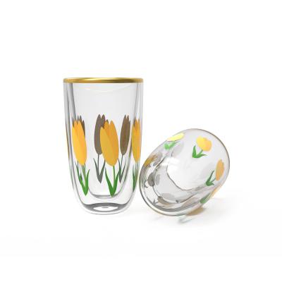 Cina Alta tazza di vetro 120ml di doppio strato della decalcomania della radura del borosilicato in vendita