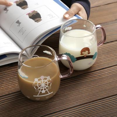 Cina Tazze di vetro su ordine di carta 400ml della decalcomania per il latte Juice Tea del caffè in vendita