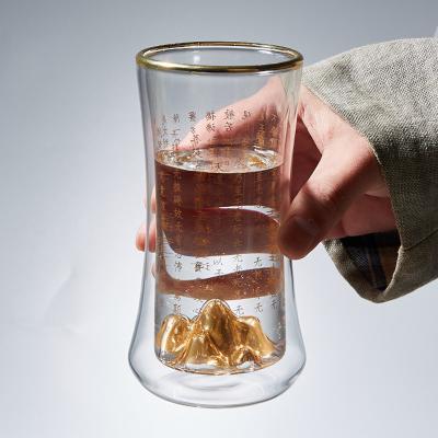 Cina Montagne e tazza termoresistente fine decorativa del vetro borosilicato di scripture dei fiumi alta in vendita