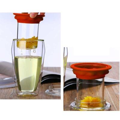 Cina Doppia tazza del vetro borosilicato del cilindro con il coperchio del silicone in vendita
