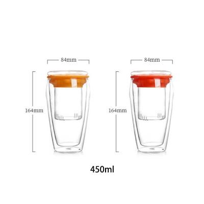 Cina Doppia tazza del vetro borosilicato del cilindro con il coperchio del silicone in vendita