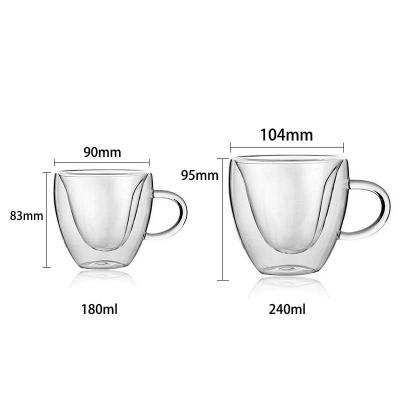 Cina Tazza doppia 180ml a forma di cuore 240ml del vetro borosilicato in vendita