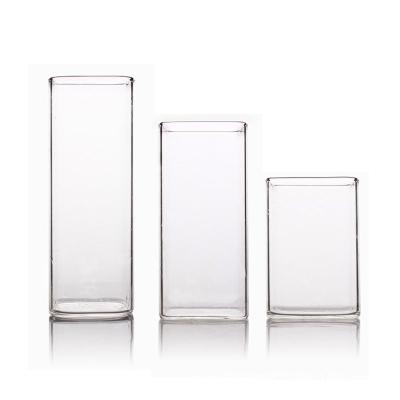 China Vierkante Hoge Borosilicate Gepersonaliseerde Glaskop 250ml 400ml voor Ontbijtmelk Te koop