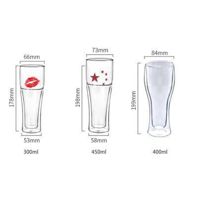 中国 シリンダー二重ホウケイ酸ガラスのビールのジョッキ300ml 400ml 450ml 販売のため