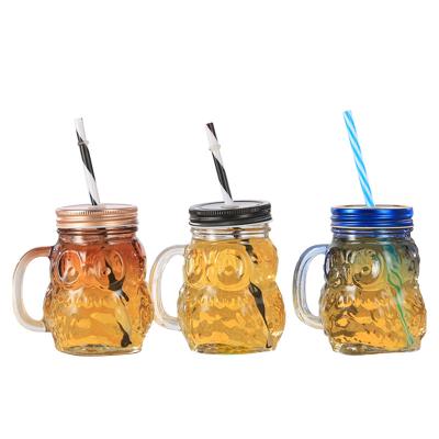 Cina Ampia bocca su misura all'ingrosso di 16 Oz intorno a Mason Jars With Handles di vetro in vendita