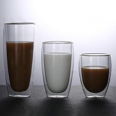 China logotipo modificado para requisitos particulares de cristal de la taza de café de la pared del doble de 450ml 650ml en venta