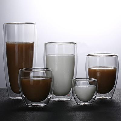 China logotipo modificado para requisitos particulares de cristal de la taza de café de la pared del doble de 450ml 650ml en venta