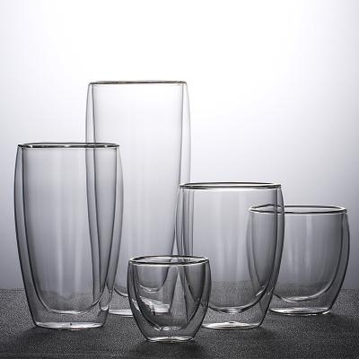 China logotipo modificado para requisitos particulares de cristal de la taza de café de la pared del doble de 450ml 650ml en venta