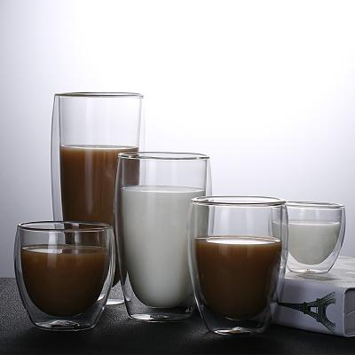 China logotipo modificado para requisitos particulares de cristal de la taza de café de la pared del doble de 450ml 650ml en venta