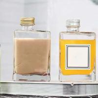 China Flat Square Glass Beverage Bottles 280ml With Customized Logo for sale