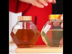 380ml Geometric Hexagon Glass Honey Jars With Metal Lid