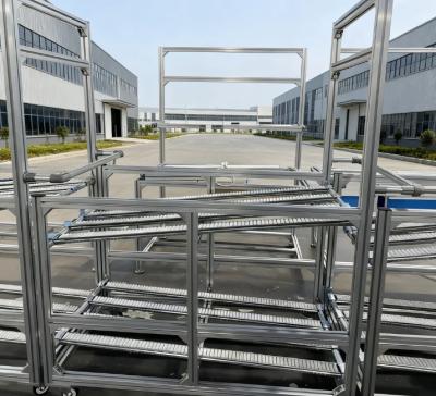 China Three-layer Multi-channel Illuminated Aluminum Profile Flow Rack | Advanced First-In-First-Out Rack For Electronic Workshop Aisles for sale