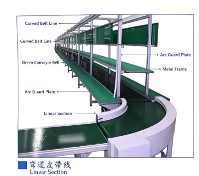 China Anti-static Curved Pvc Belt Conveyor Assembly Line, Custom Turning Belt Production Line For Electronic Workshop for sale