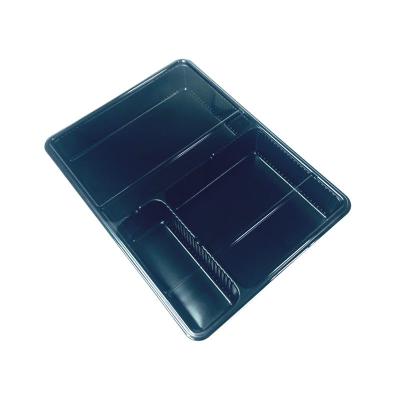 중국 맑은 PET 뚜?? 이 있는 검은 PP 트레이 3칸짜리 냉동 고기 포장재 판매용