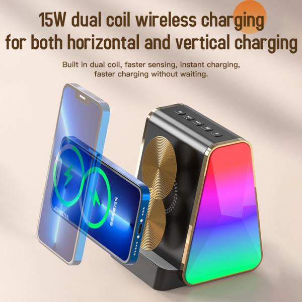 RGB Lights Wireless Charging Bluetooth Speaker For Small Business And Office 118*77*43mm