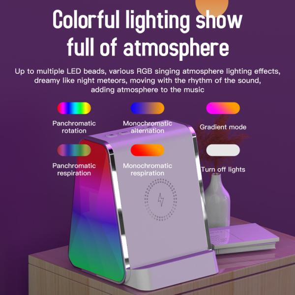 RGB Lights Wireless Charging Bluetooth Speaker For Small Business And Office 118*77*43mm