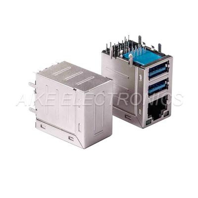 China Connector RJ45 female 8P8C,Tab up, DIP TYPE With shell & LED + Double-deck connector for sale