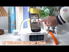 Bluetooth Qi Wireless Charger Clock Alarm Speaker LED Lamp Fast Multifunctional