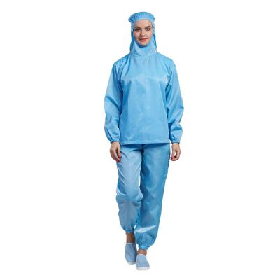 China H-1122 Antistatic Dustproof Workwear Polyester Filament Yarn Coverall with Hood Long Sleeve Customizable for Cleanroom Pharmaceutical Electronic Factory for sale