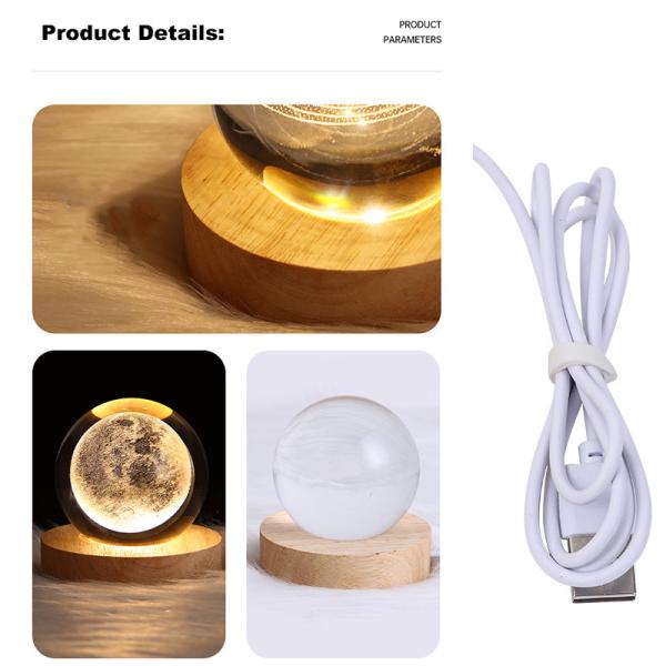 Quality Crystal Glass Ball Night Lights with Wooden Base Personalize logo 3d laser for sale