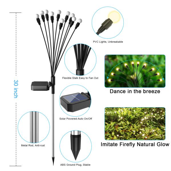 Quality 6/8/10 Solar Garden Firefly Lamp Swaying Solar Light Wind Blow Decorative Solar for sale