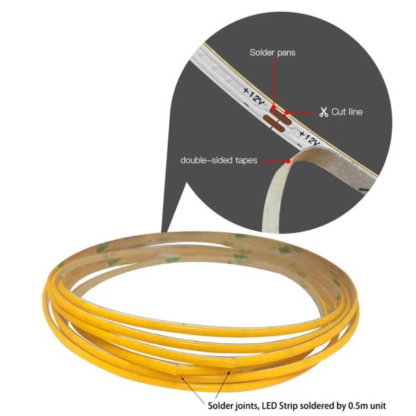 Quality 2.7mm Super Slim COB LED Strip Light for Car Room Decoration 12V 480LED/m Warm for sale