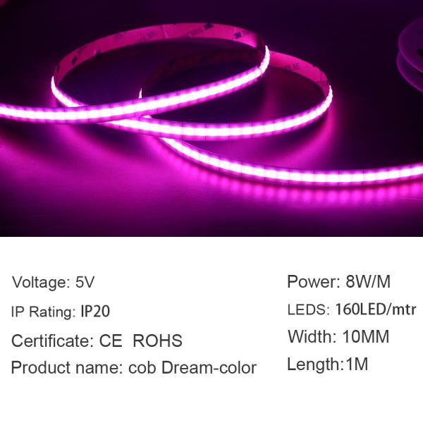 Quality Multicolor IP20 160LEDs/M 5V flexible Soft COB LED Strip Light for Home for sale