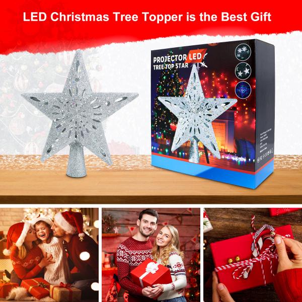 Quality Christmas Tree Topper Lighted Star Tree Toppers with LED Rotating Snowflake for sale