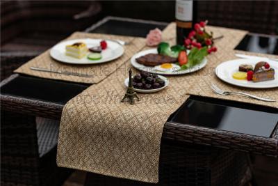 China 85% PP Raffia,15%cotton,microfiber,Light brown,green,Custom Polyester Coffee Table Runners On Glass Table for sale