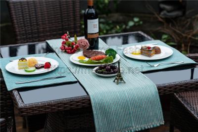 China faux fiber fabric,cotton,microfiber,Dark green,Rectangle,woven,Chinese Woven Rattan Dining Room Table Runners for sale