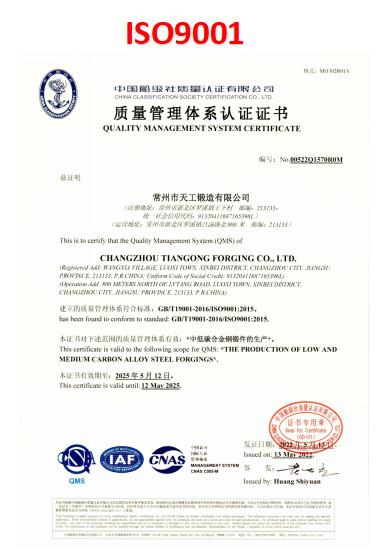 ISO9001 - Changzhou Tiangong Forging Co., Ltd.